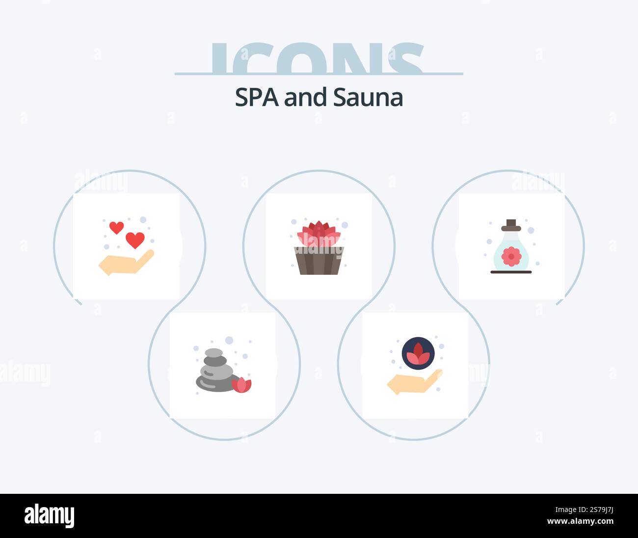 Sauna Flat Icon Pack 5 Icon Design. . soft skin. love. oil. lotus Stock ...