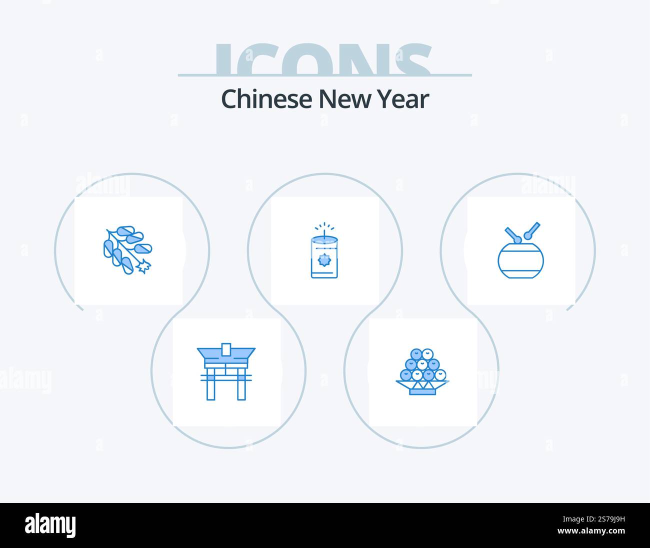 Chinese New Year Blue Icon Pack 5 Icon Design. china. drum. firework ...