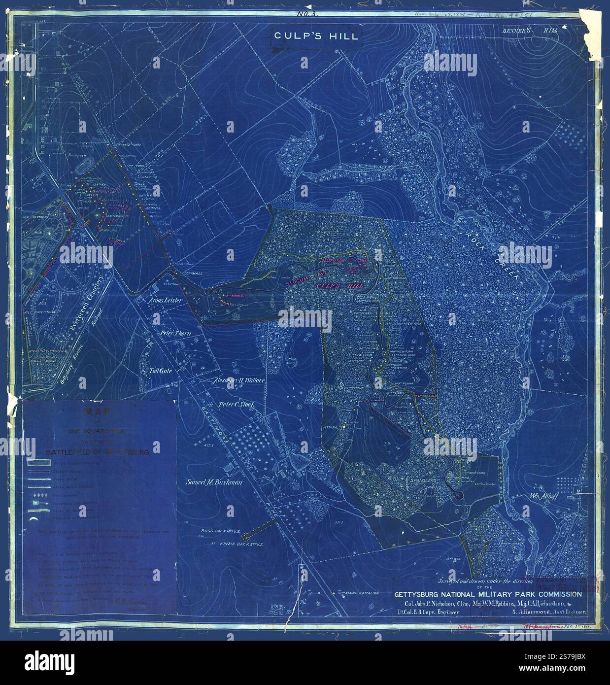 Map of one square mile or 1/25 of the battlefield of Gettysburg 1898 by ...