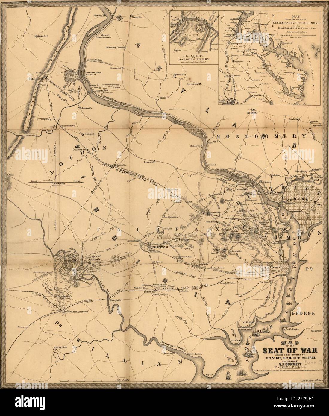 Map of the seat of war showing the battles of July 18th, 21st & Oct ...