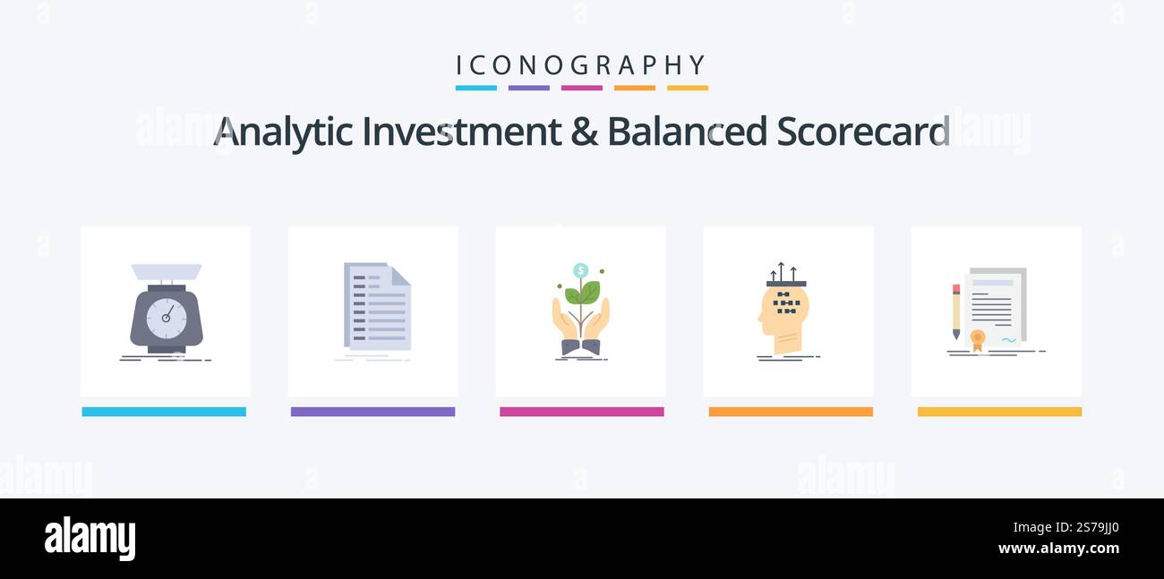 Analytic Investment And Balanced Scorecard Flat 5 Icon Pack Including ...