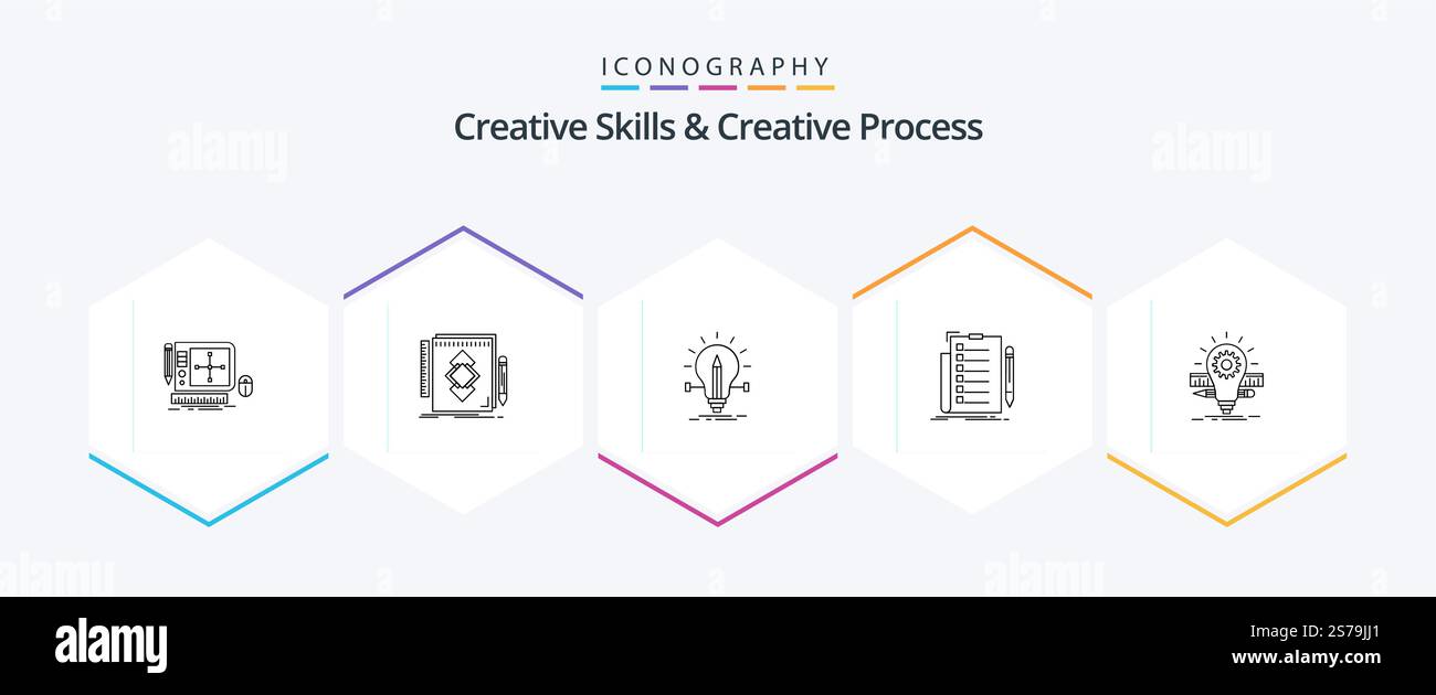 Creative Skills And Creative Process 25 Line icon pack including check ...