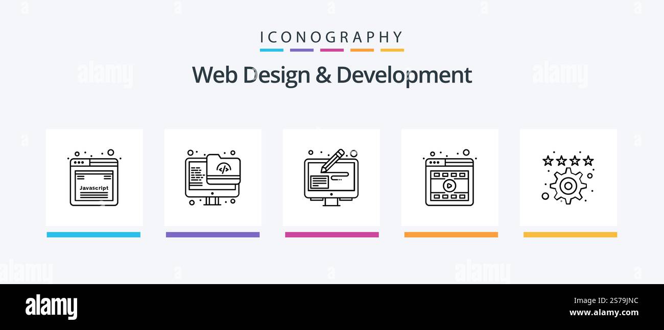 Web Design And Development Line 5 Icon Pack Including archive. you tuber. archive. web. folder ...