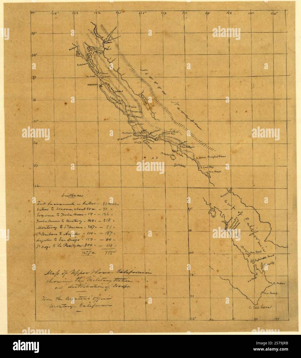 Map of Upper & Lower California showing the military stations and ...