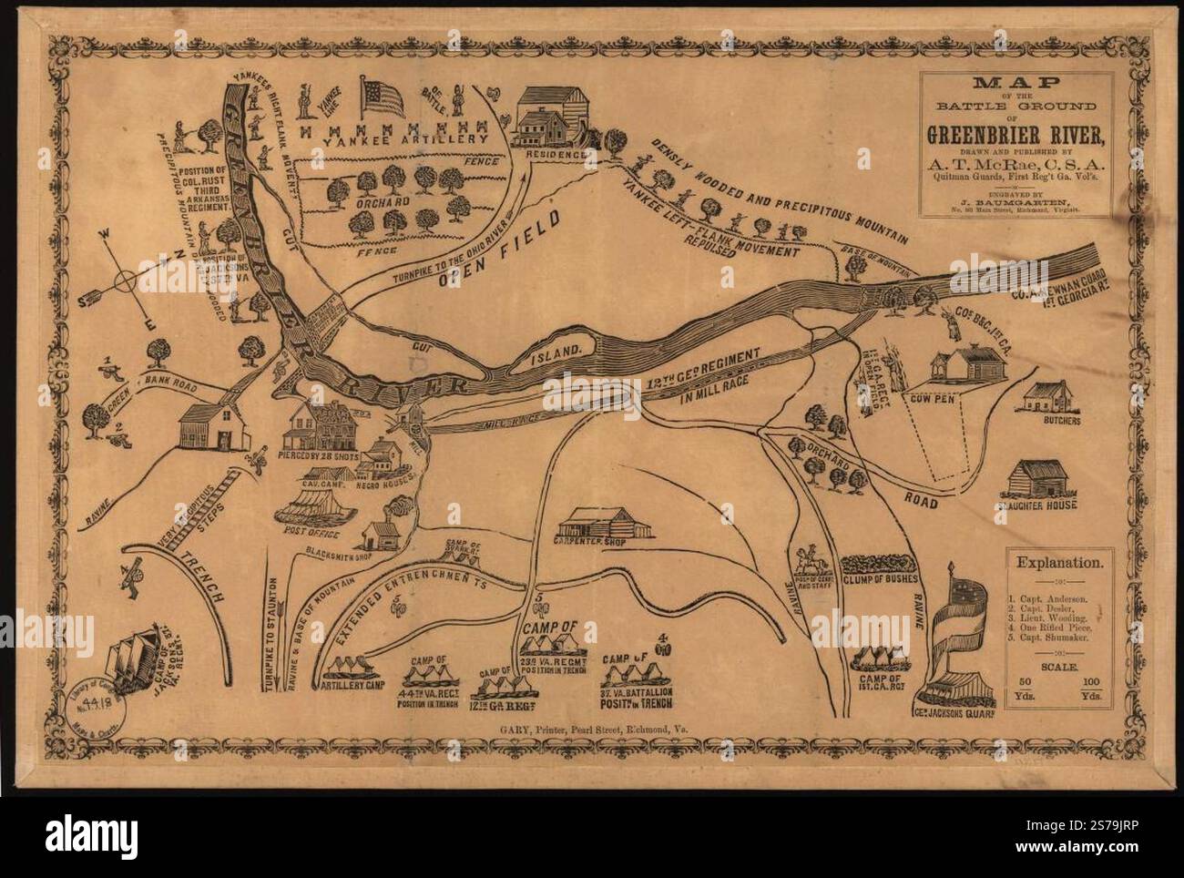 Map of the battle ground of Greenbrier River. 1861 by McRae A. T Stock ...
