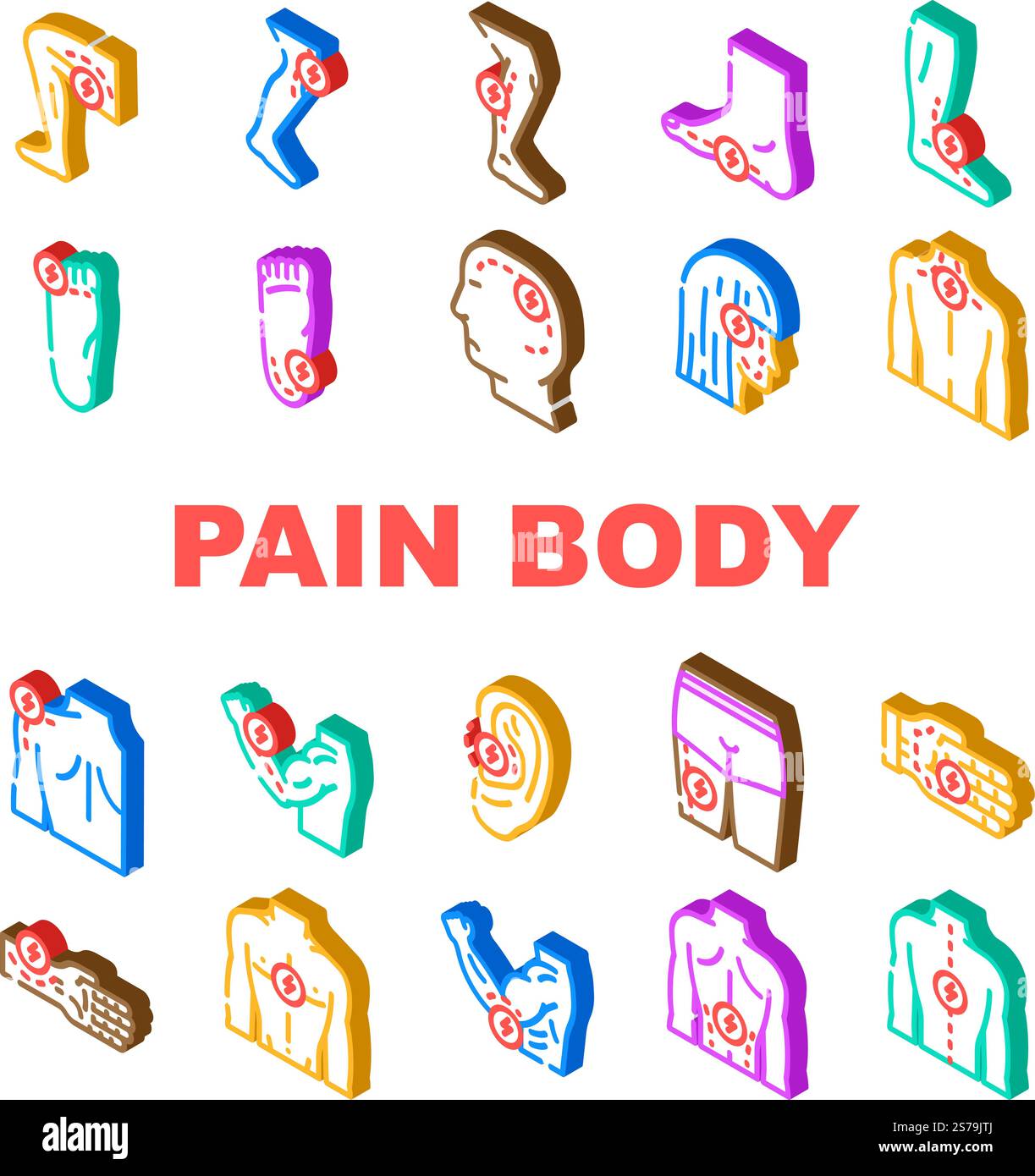 pain body ache medical joint icons set vector. health neck, headache ...