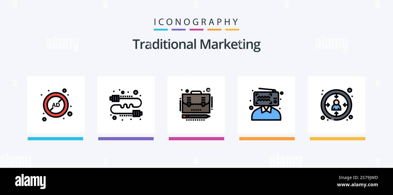 Traditional Marketing Line Filled 5 Icon Pack Including writer. story. sheet. organic. outdoor ...