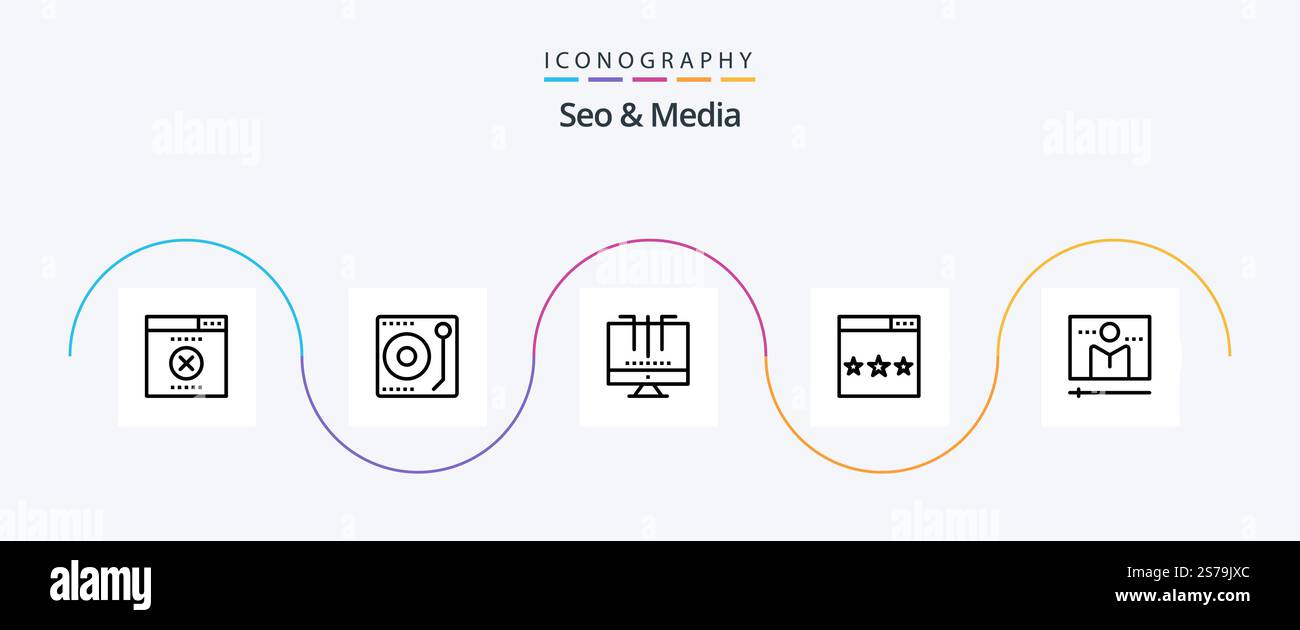 Seo and Media Line 5 Icon Pack Including broadcast. ranking. engine. optimization. engine Stock ...