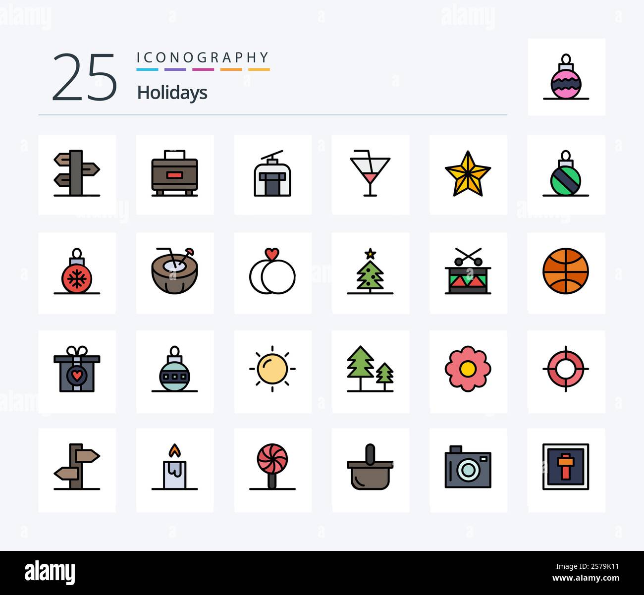Holidays 25 Line Filled icon pack including festival. party. gondola ...