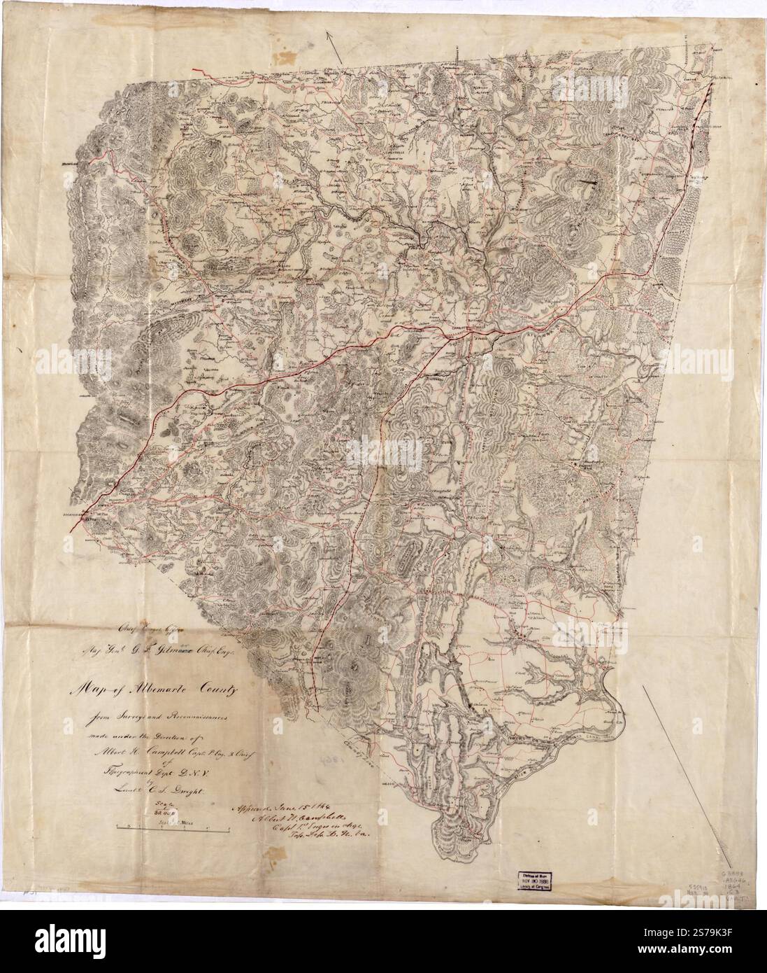 Map of Albemarle County 1864 by Dwight C. S Stock Photo - Alamy