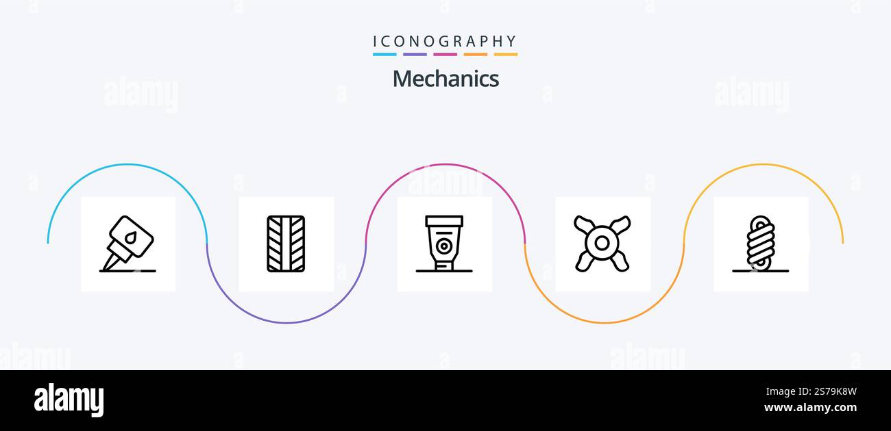 Mechanics Line 5 Icon Pack Including . mechanic. spring Stock Vector ...