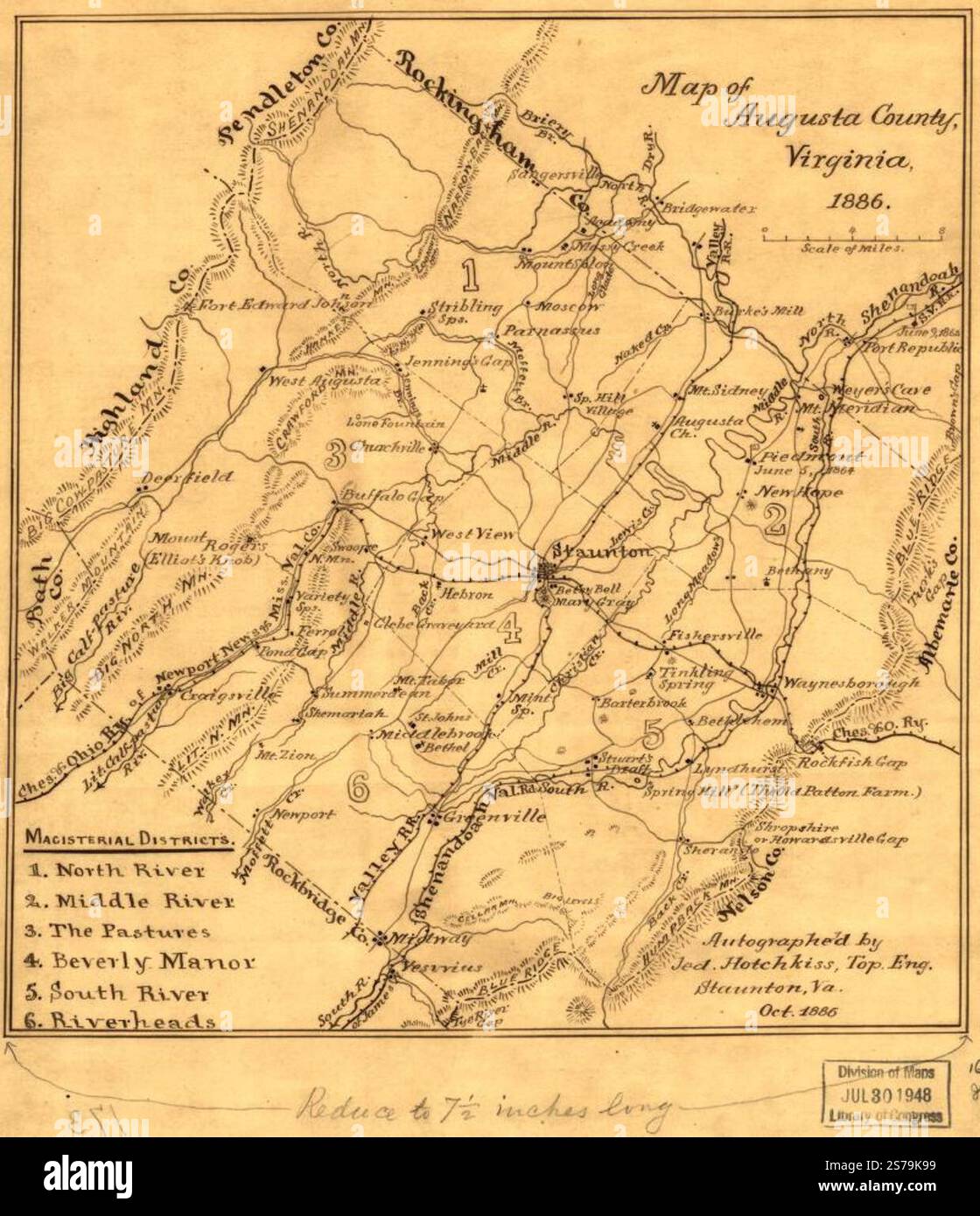 Map of Augusta County, Virginia, 1886 1886 by Hotchkiss Jedediah Stock ...