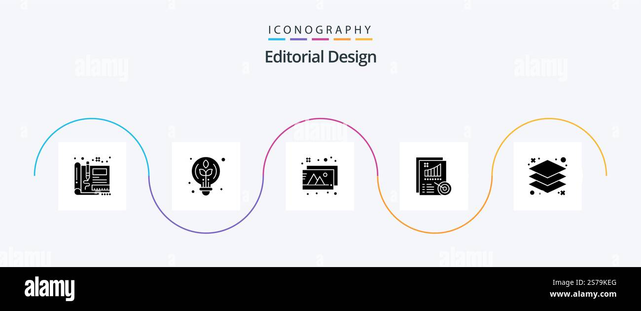 Editorial Design Glyph 5 Icon Pack Including . design. bulb. report. analytics Stock Vector ...