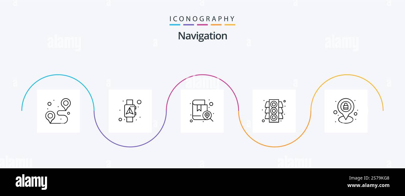 Navigation Line 5 Icon Pack Including traffic. lights. pin. map ...