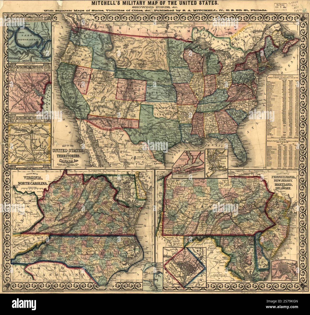 Map of the United States, and territories. 1861 by Mitchell S. Augustus ...