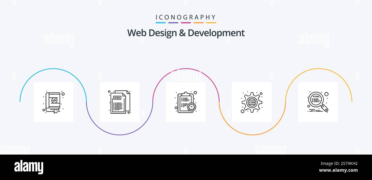Web Design And Development Line 5 Icon Pack Including Html Css Style