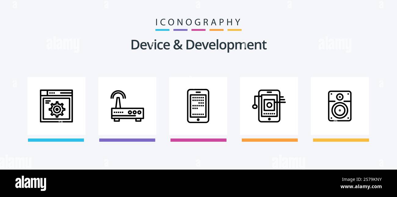 Device And Development Line 5 Icon Pack Including user. education. algorithm. timer. watch ...