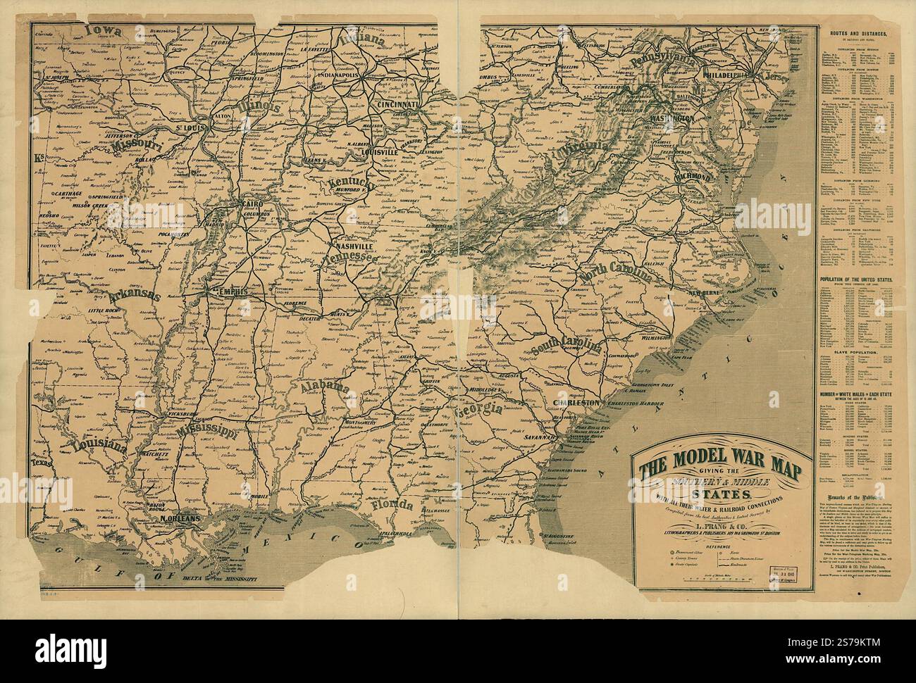 The model war map giving the southern & middle states, with all their ...