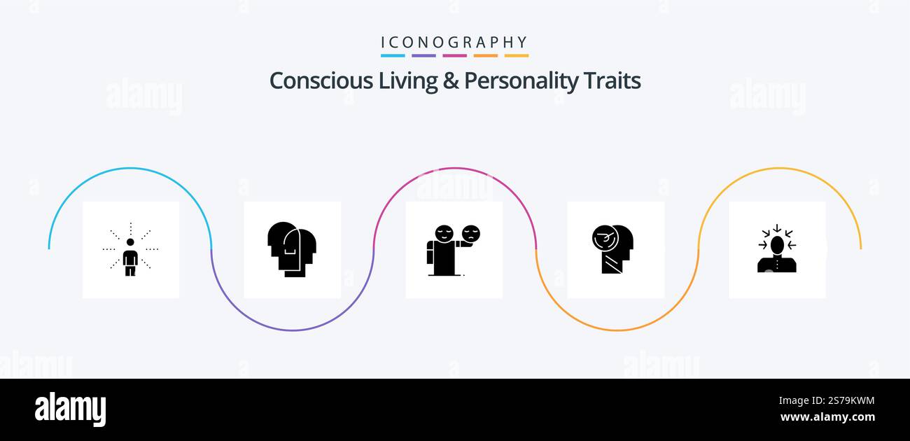 Concious Living And Personality Traits Glyph 5 Icon Pack Including ...
