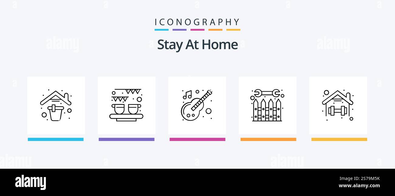 Stay At Home Line 5 Icon Pack Including game. stay. iron. quarantine ...