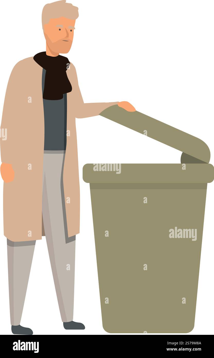 Man search food icon cartoon vector. Poverty homeless. Refugee person ...