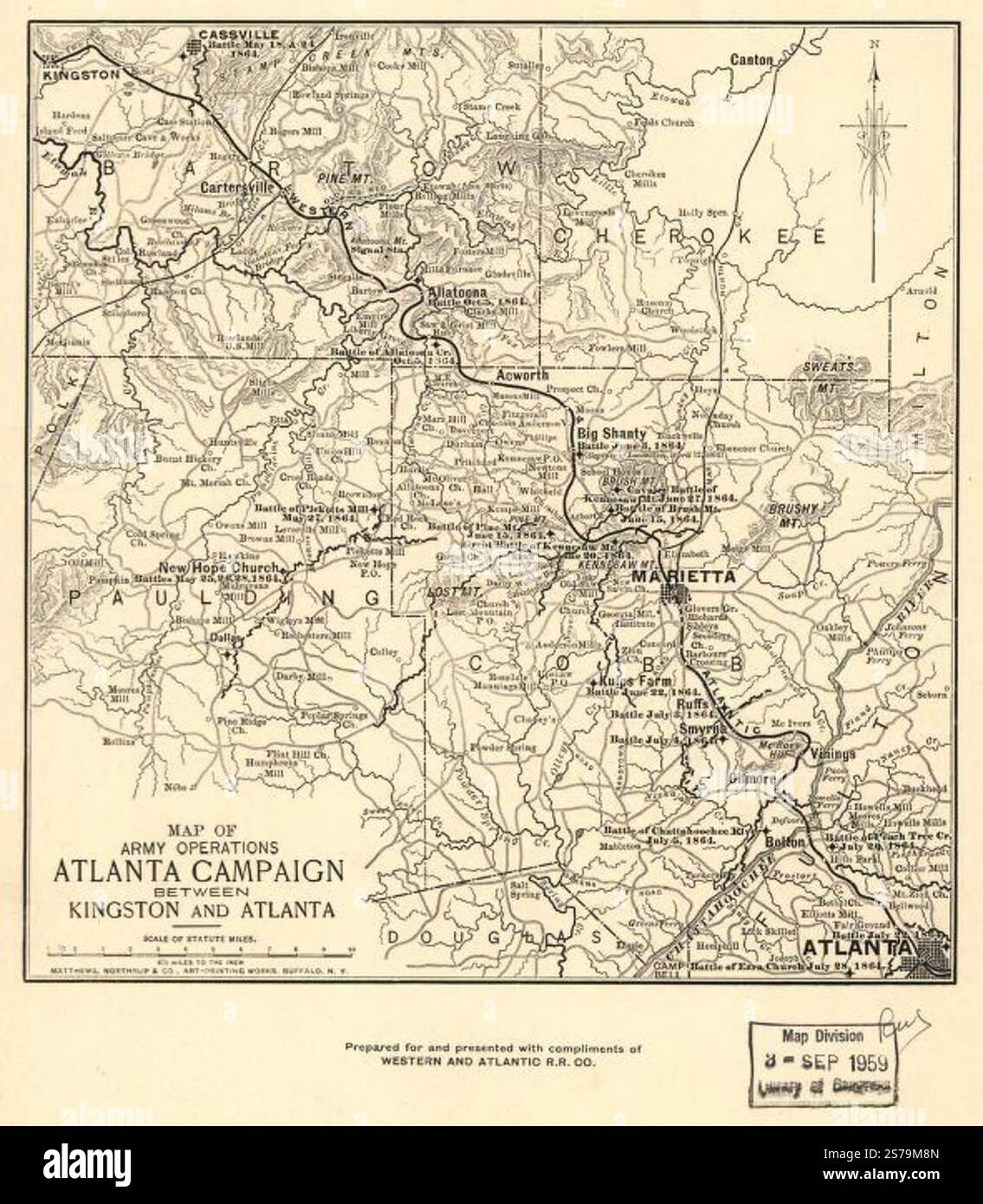 Map of army operations Atlanta campaign between Kingston and Atlanta ...