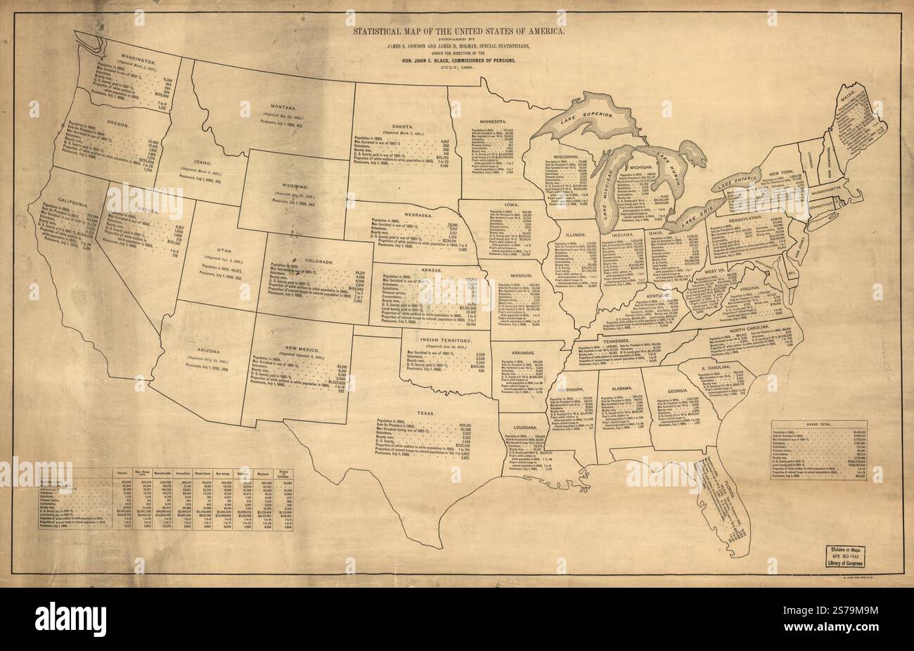 Statistical map of the United States of America 1888 by Cowdon James S ...