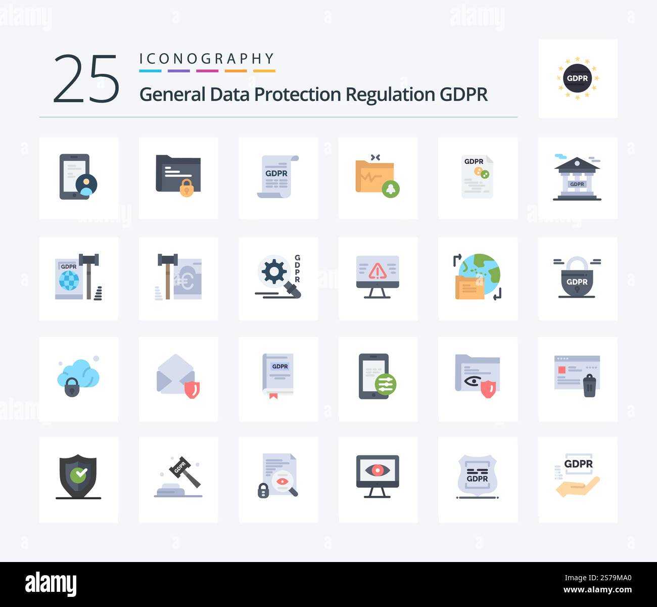 Gdpr 25 Flat Color icon pack including data. gdpr. safe folder. folder ...