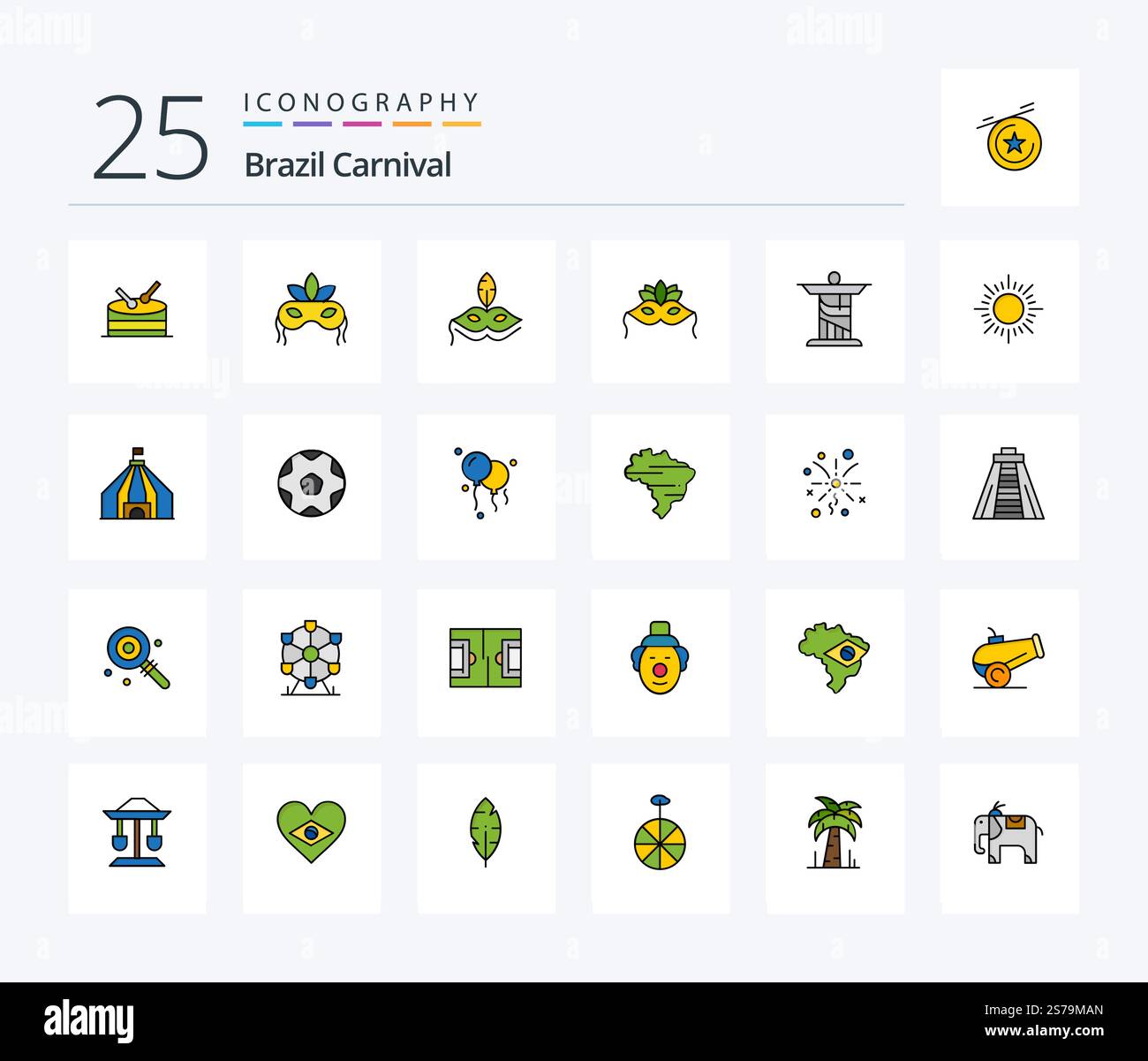 Brazil Carnival 25 Line Filled icon pack including landmark. christ ...