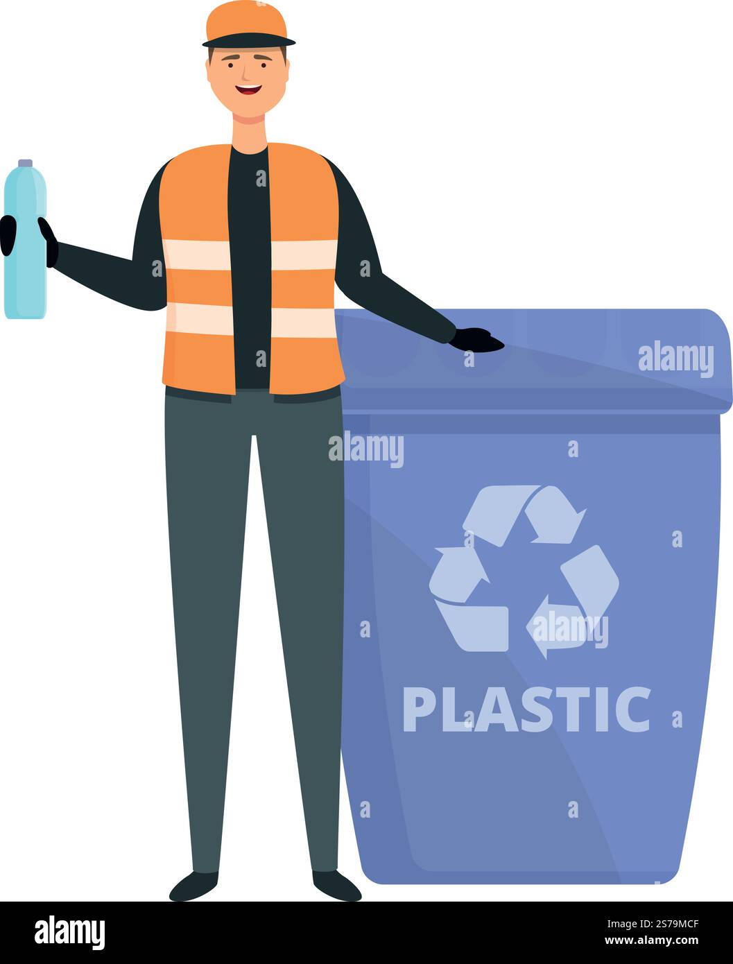 Plastic garbage bin icon cartoon vector. Street cleaner. Worker trash ...
