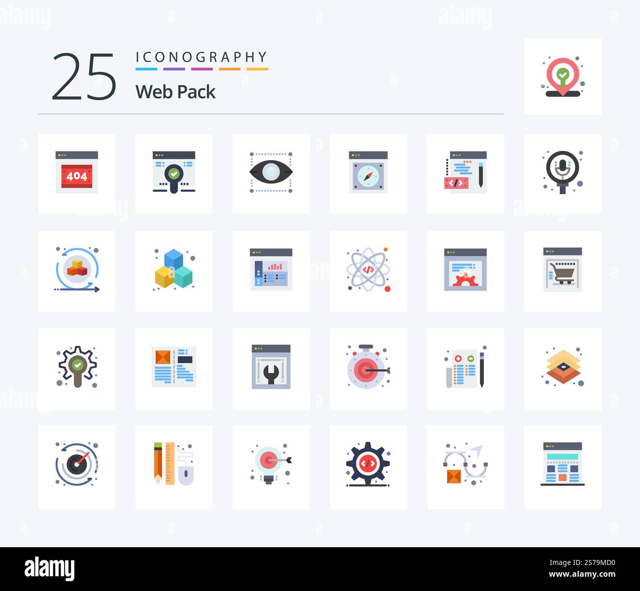 Web Pack 25 Flat Color icon pack including programming. web. design. safari. compass Stock ...