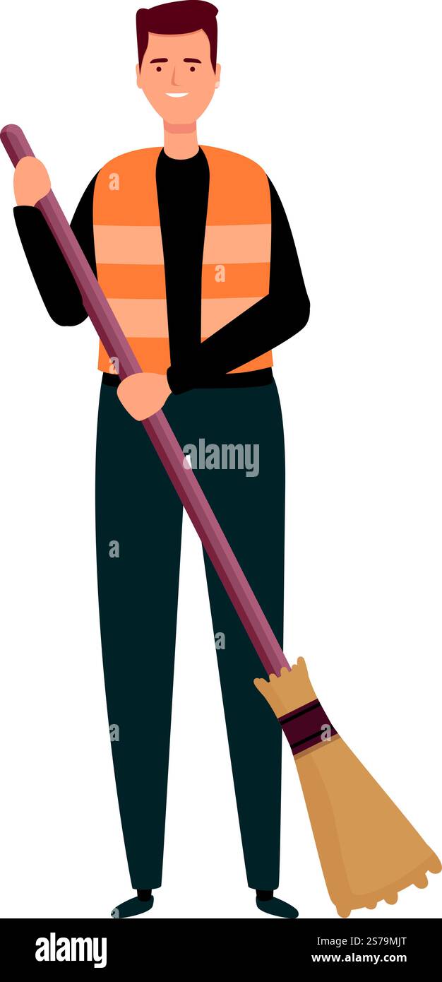 Man street cleaner broom icon cartoon vector. Garbage dump. Winter ...
