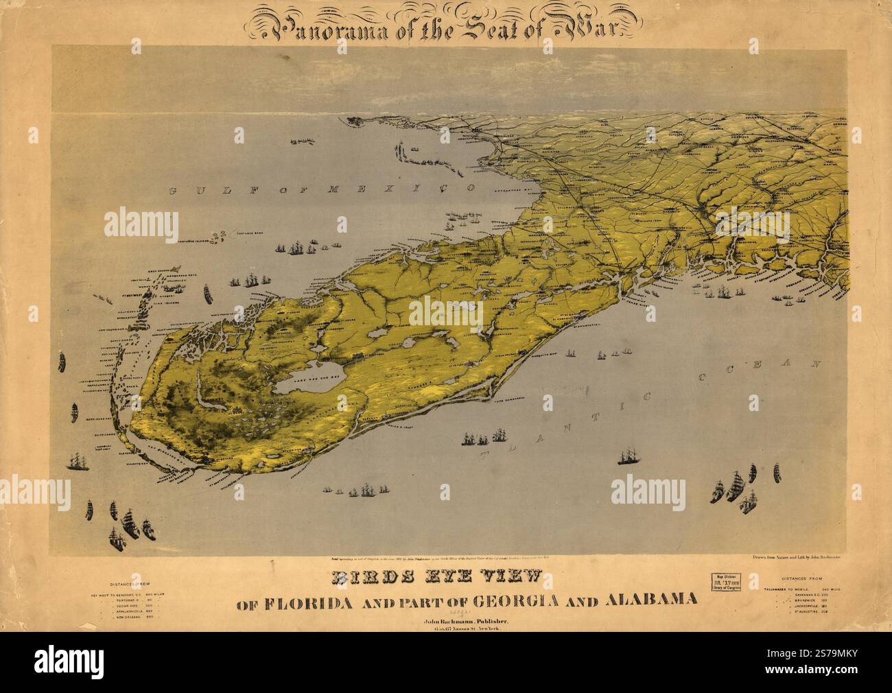 Birds eye view of Florida and part of Georgia and Alabama 1861 by ...