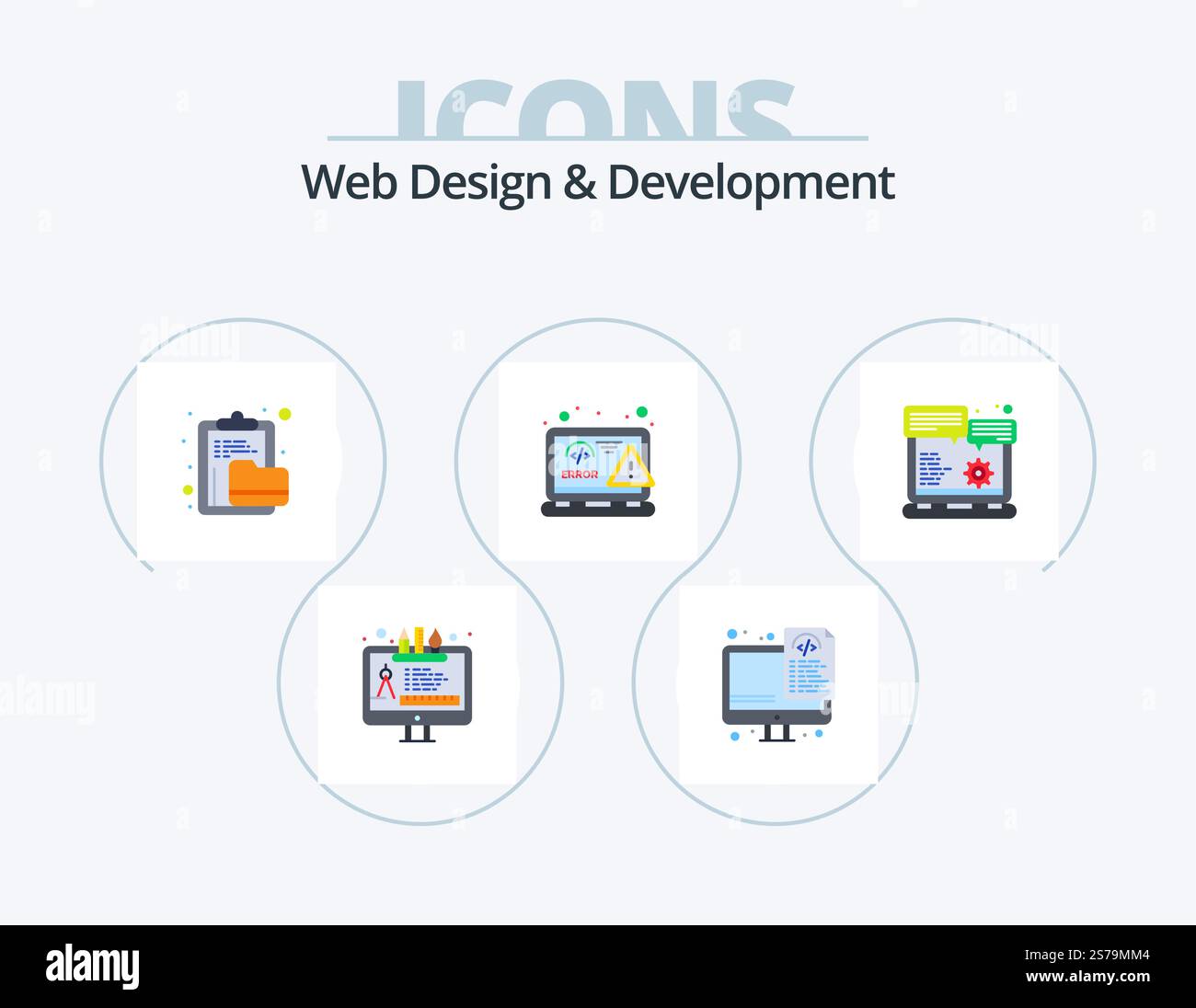 Web Design And Development Flat Icon Pack 5 Icon Design. error. html. archive. design. folder ...