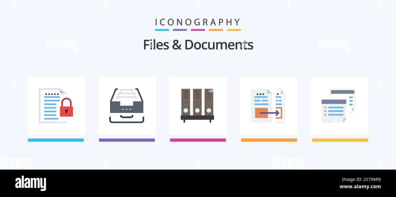 Files And Documents Flat 5 Icon Pack Including document. account. document. file. database ...