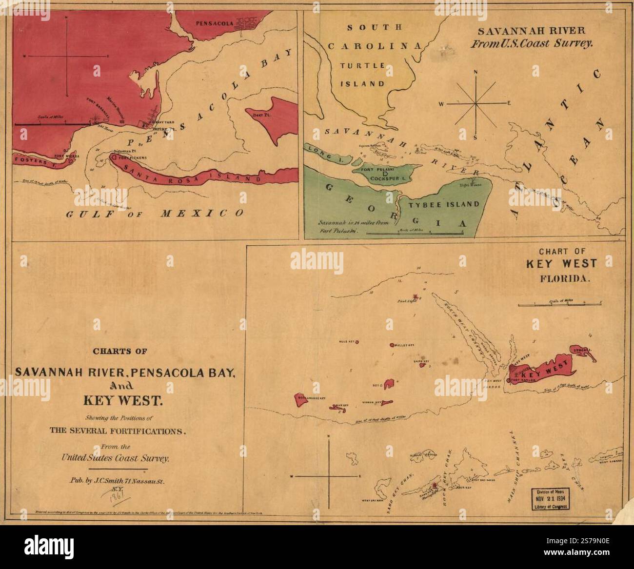 Charts of Savannah River, Pensacola Bay, and Key West. Showing the ...