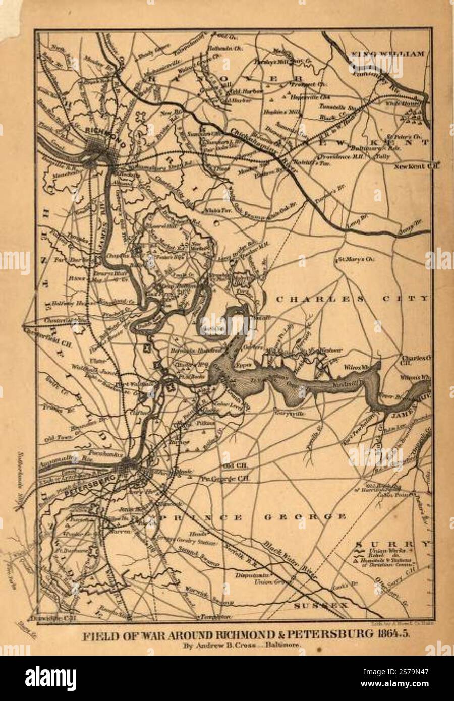 Field of war around Richmond & Petersburg, 1864-5. 1864 by Cross Andrew ...