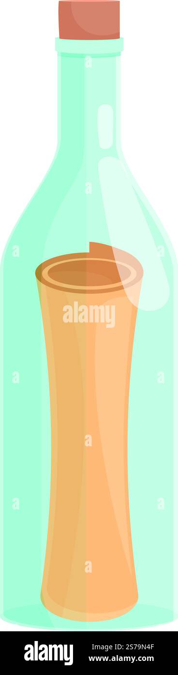 Floating paper bottle icon cartoon vector. Sea letter. Scroll note ...