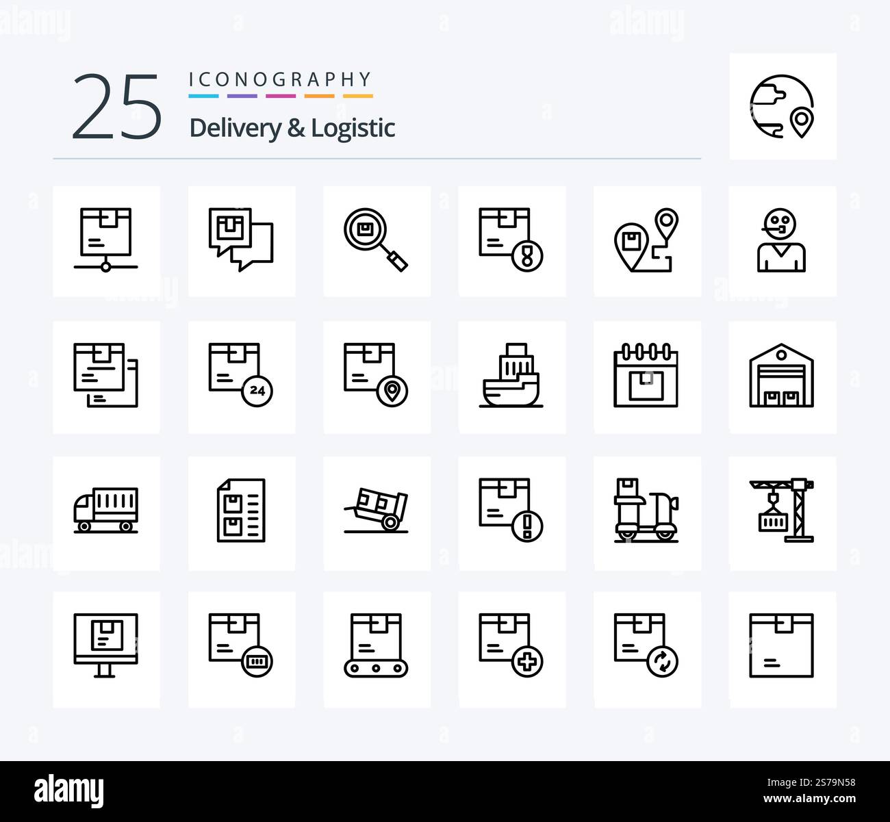 Delivery And Logistic 25 Line icon pack including delivery. achievement ...