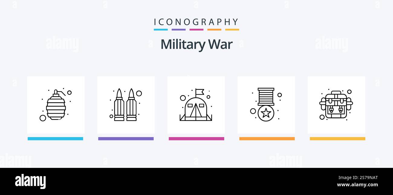 Military War Line 5 Icon Pack Including badge. gps navigation. bullets ...