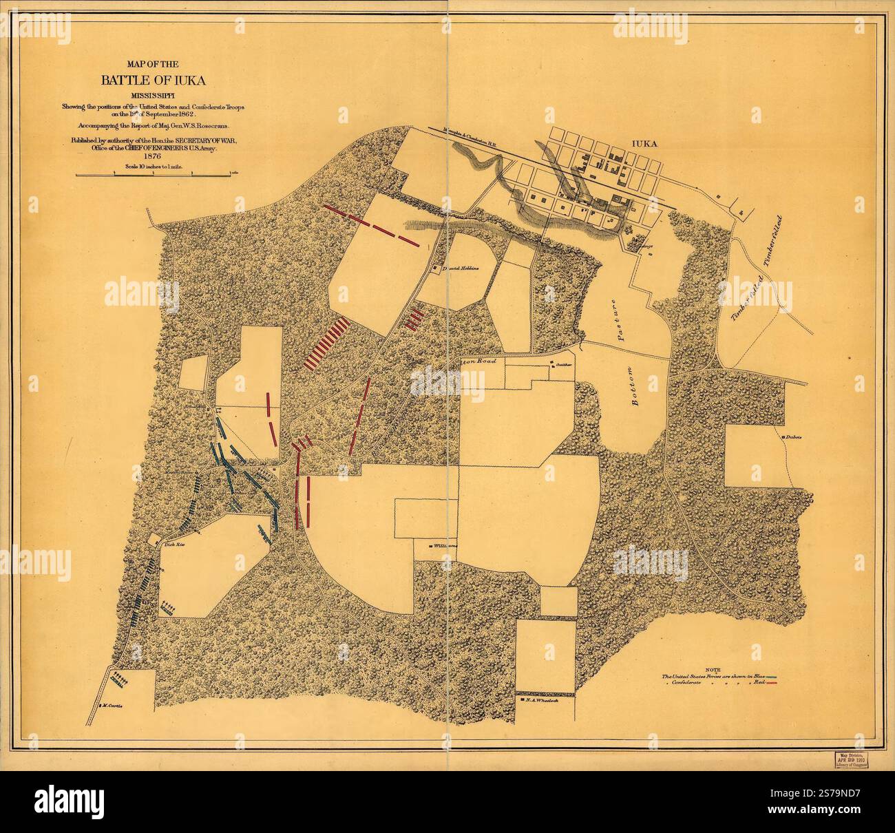 Map of the battle of Iuka, Mississippi, showing the positions of the ...