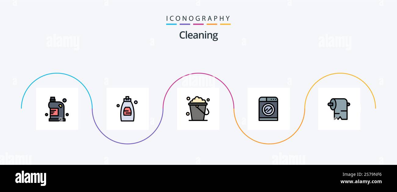 Cleaning Line Filled Flat 5 Icon Pack Including cleaning. washing. soap ...