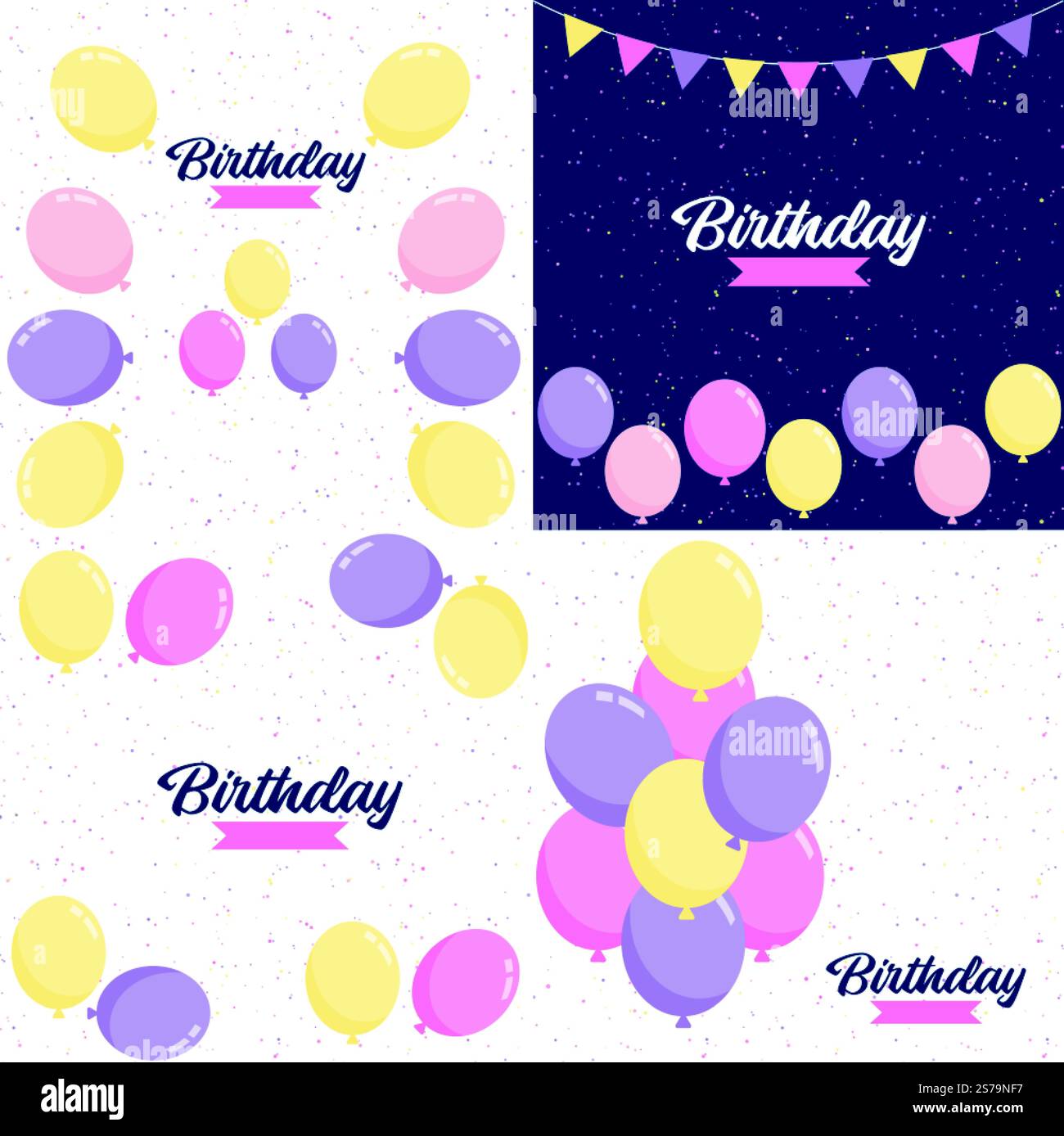 Happy Birthday design with a pastel color scheme and a hand-drawn cake ...