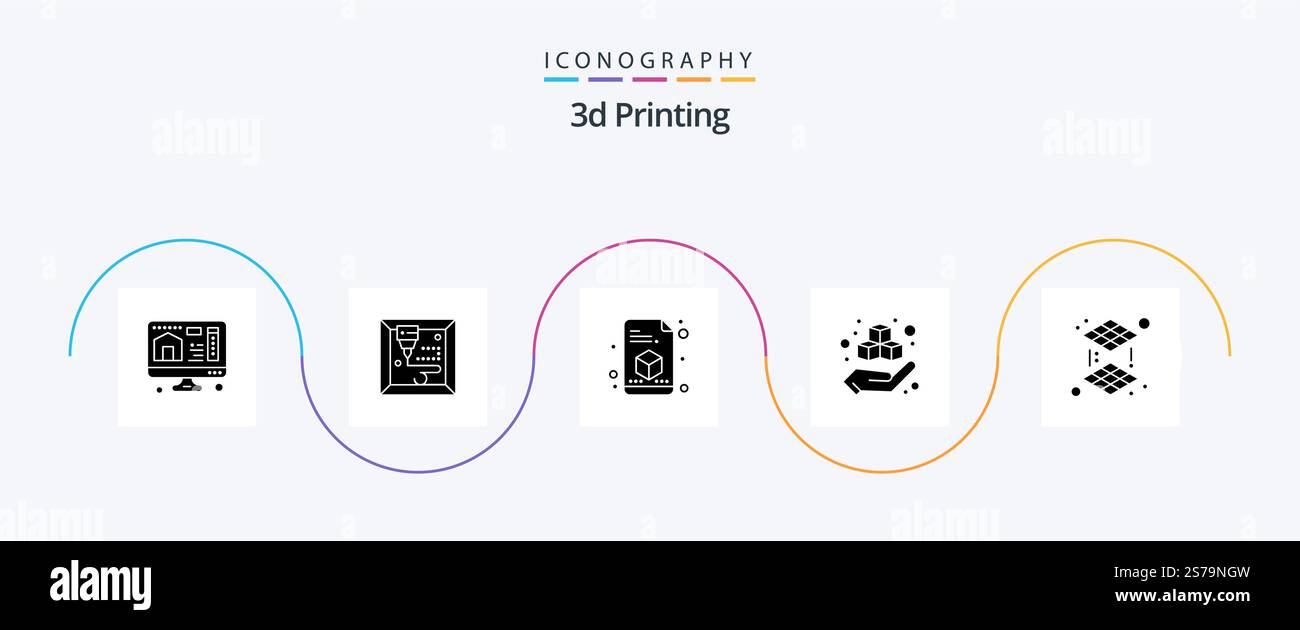 3d Printing Glyph 5 Icon Pack Including printing. 3d. printer. productd. printing Stock Vector ...