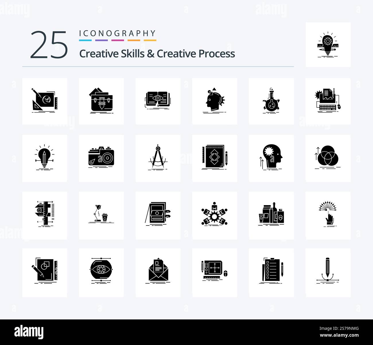 Creative Skills And Creative Process 25 Solid Glyph icon pack including ...
