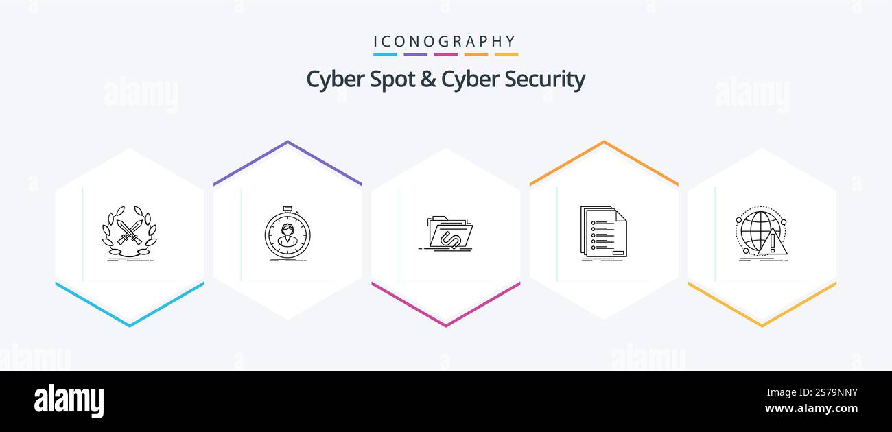 Cyber Spot And Cyber Security 25 Line icon pack including list. check ...