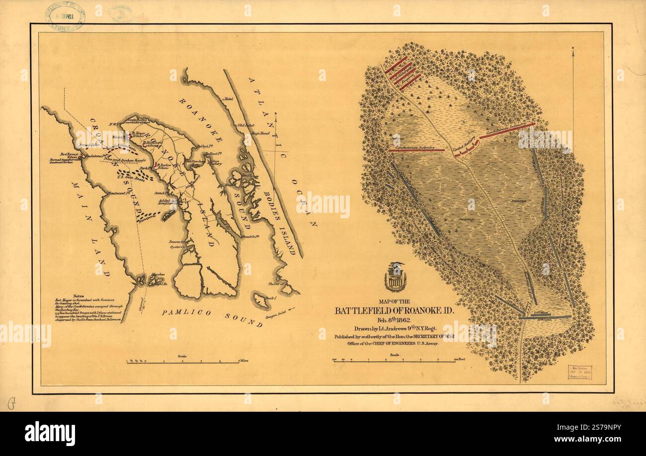 Map of the battlefield of Roanoke Id. Feb. 8th 1862 1862 by Andrews ...