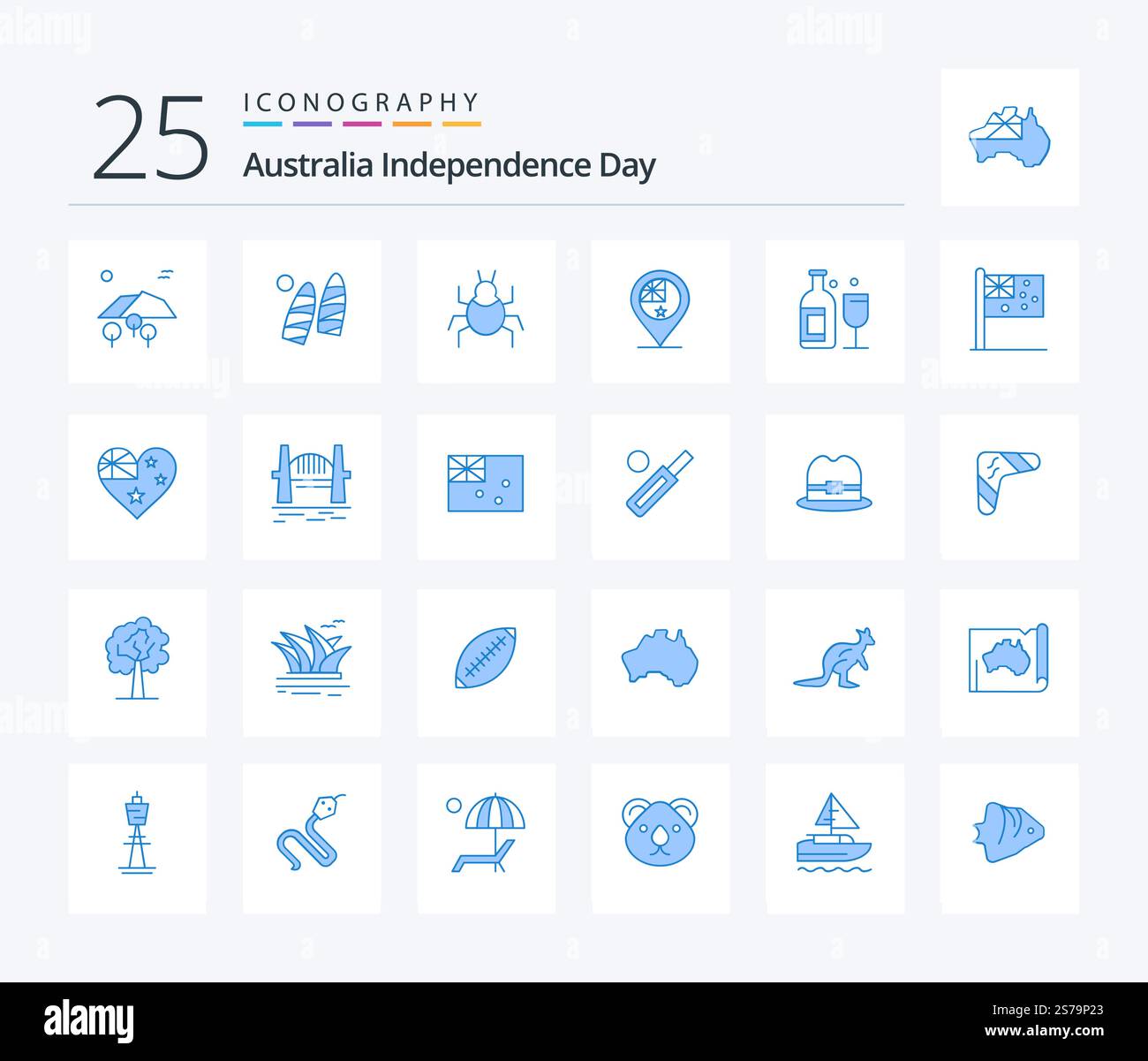 Australia Independence Day 25 Blue Color icon pack including alcohol ...