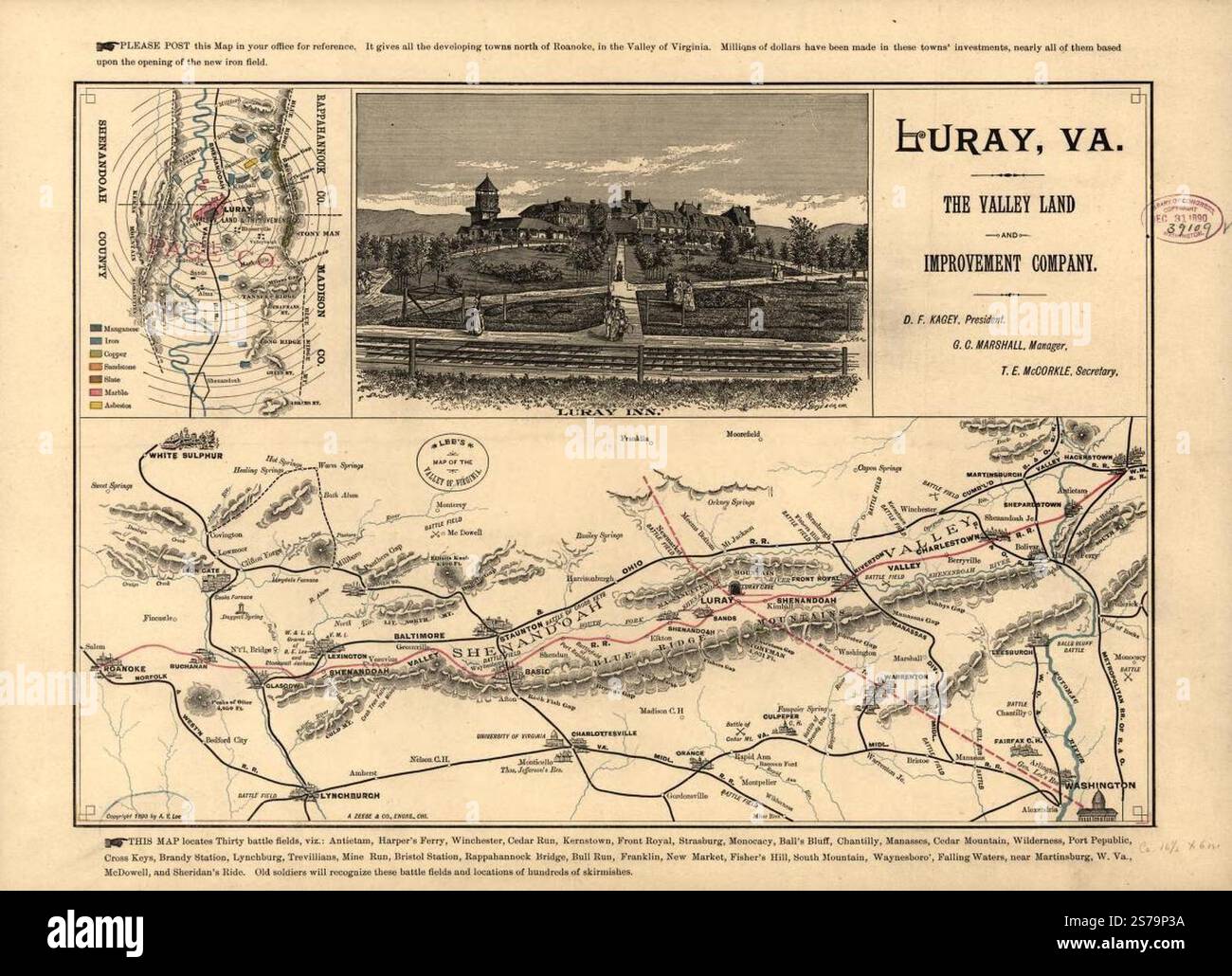 Lee's map of the Valley of Virginia. 1890 by Lee A. Y Stock Photo - Alamy