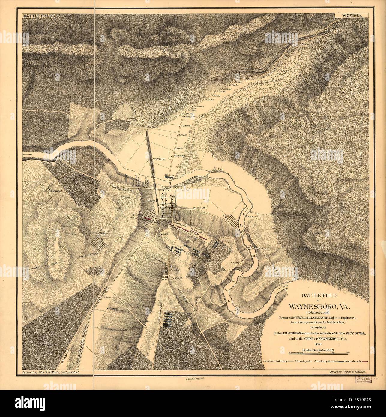 Battle field of Waynesboro, Va. (2d March, 1865) 1873 by Strauch Geo. B ...